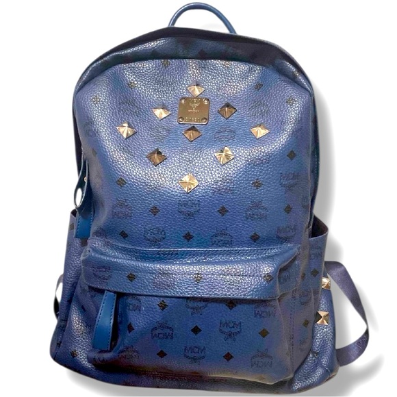 MCM | Bags | Mcm Stark Studded Backpack In Blue Visetos Leather ...